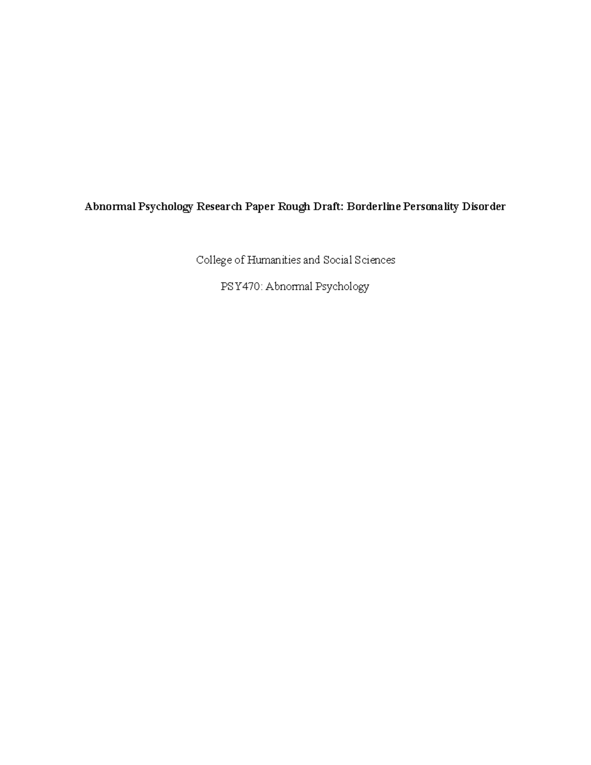PSY470: BPD Research Paper Rough Draft on Clinical Perspectives - Studocu