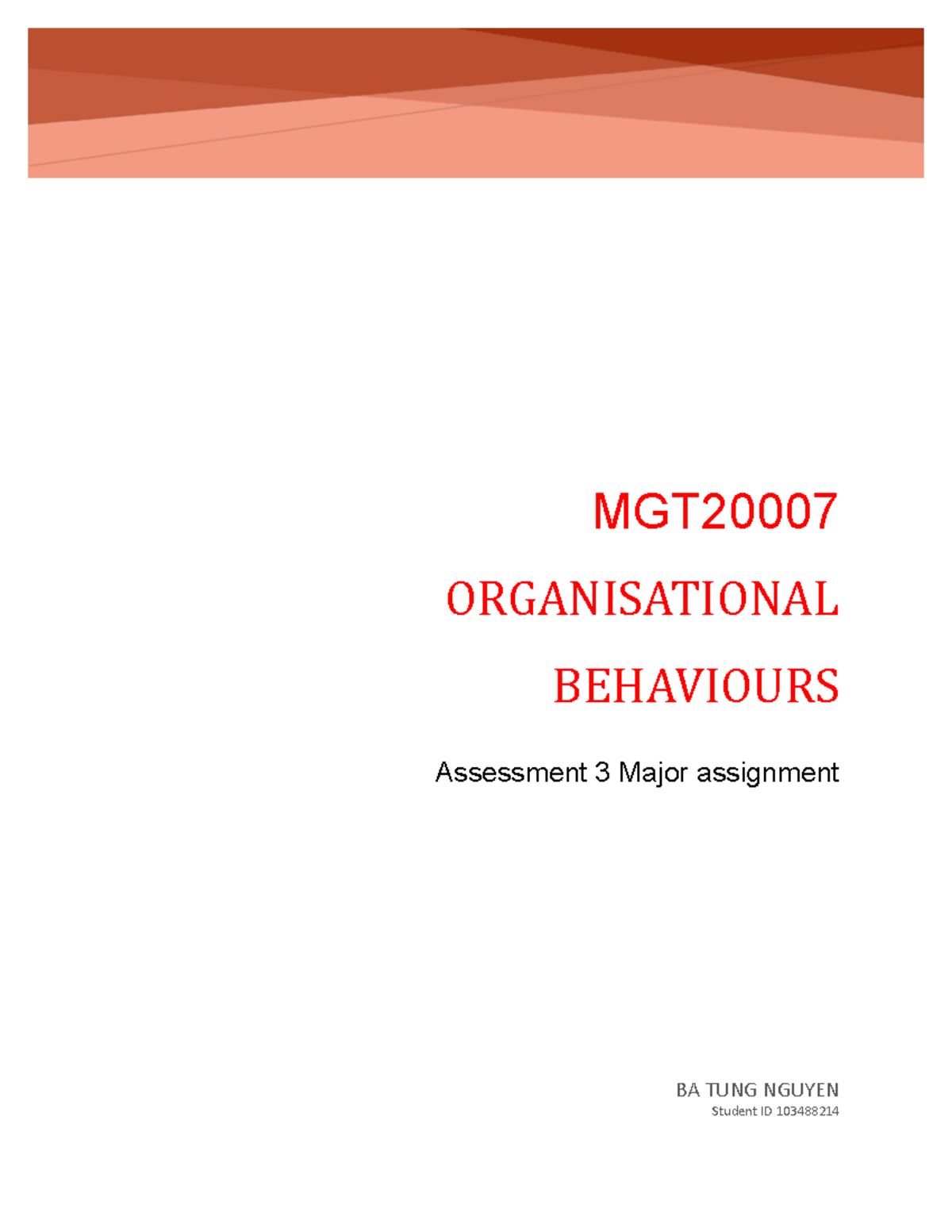 MGT20007 Assessment 3: The Impact of Overload Stress on Work Behaviour ...
