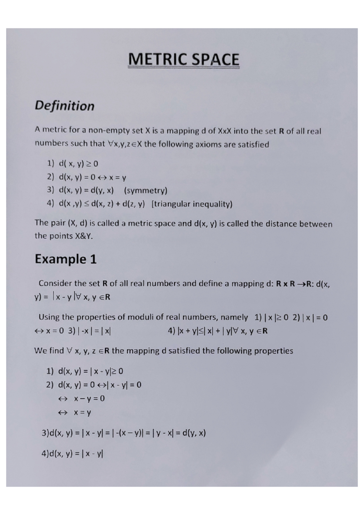 Matric Space - Lecture Notes Summary and Key Concepts - Studocu