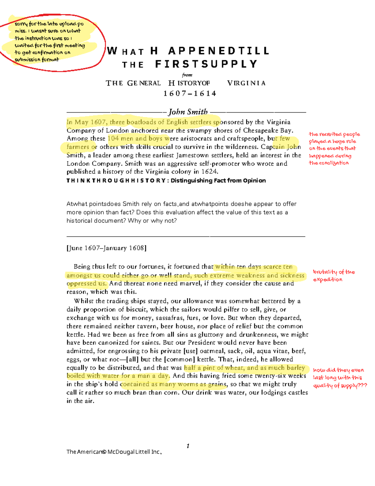 HIST 300: What Happened Till the First Supply - Analysis of John Smith ...