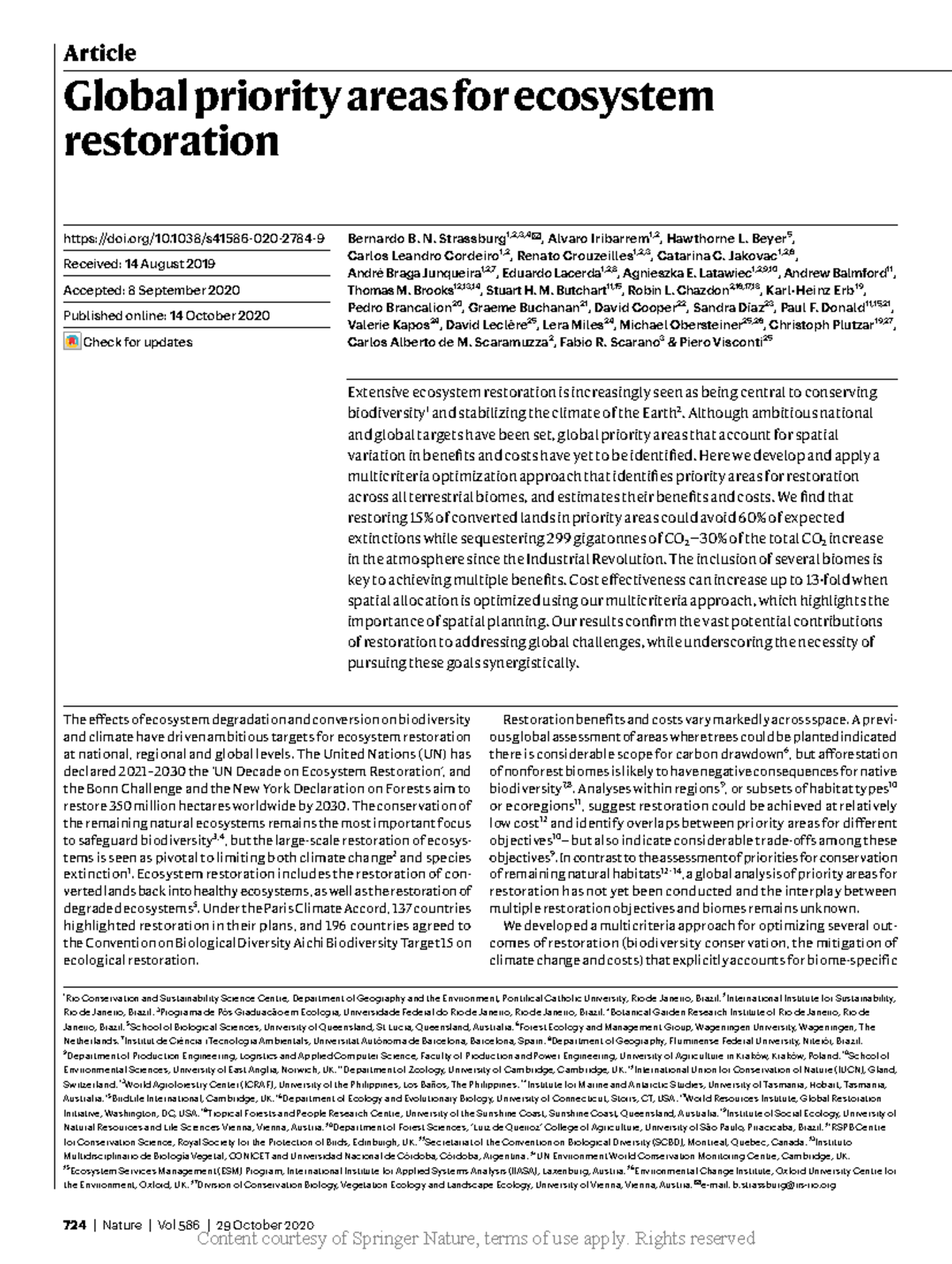 Global Priority Areas for Ecosystem Restoration: A Multicriteria ...