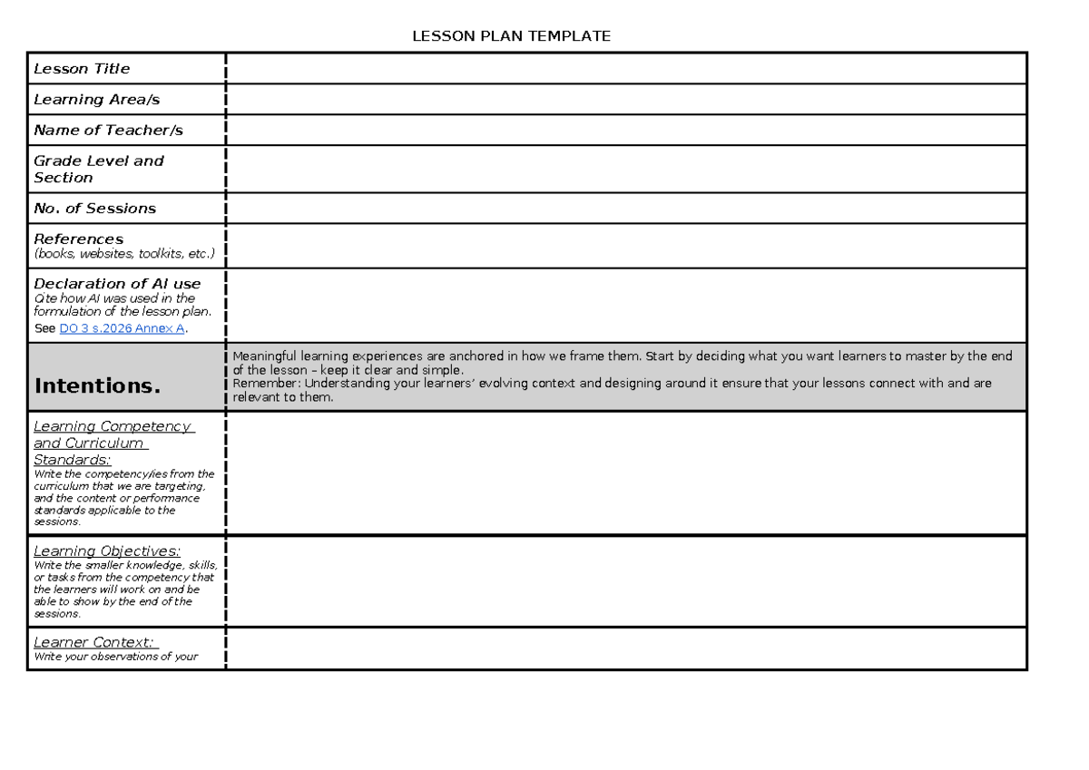 ILAW - Lesson Plan Template for Effective Learning Design - Studocu