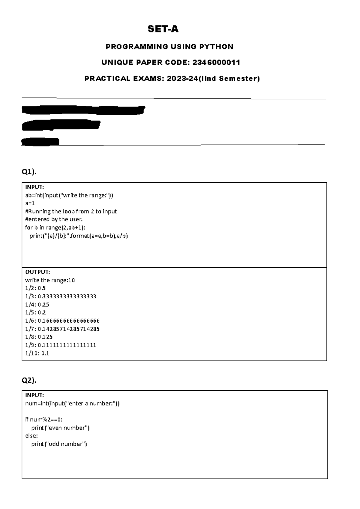 Programming Using Python: Practical Exam Q&A - Studocu