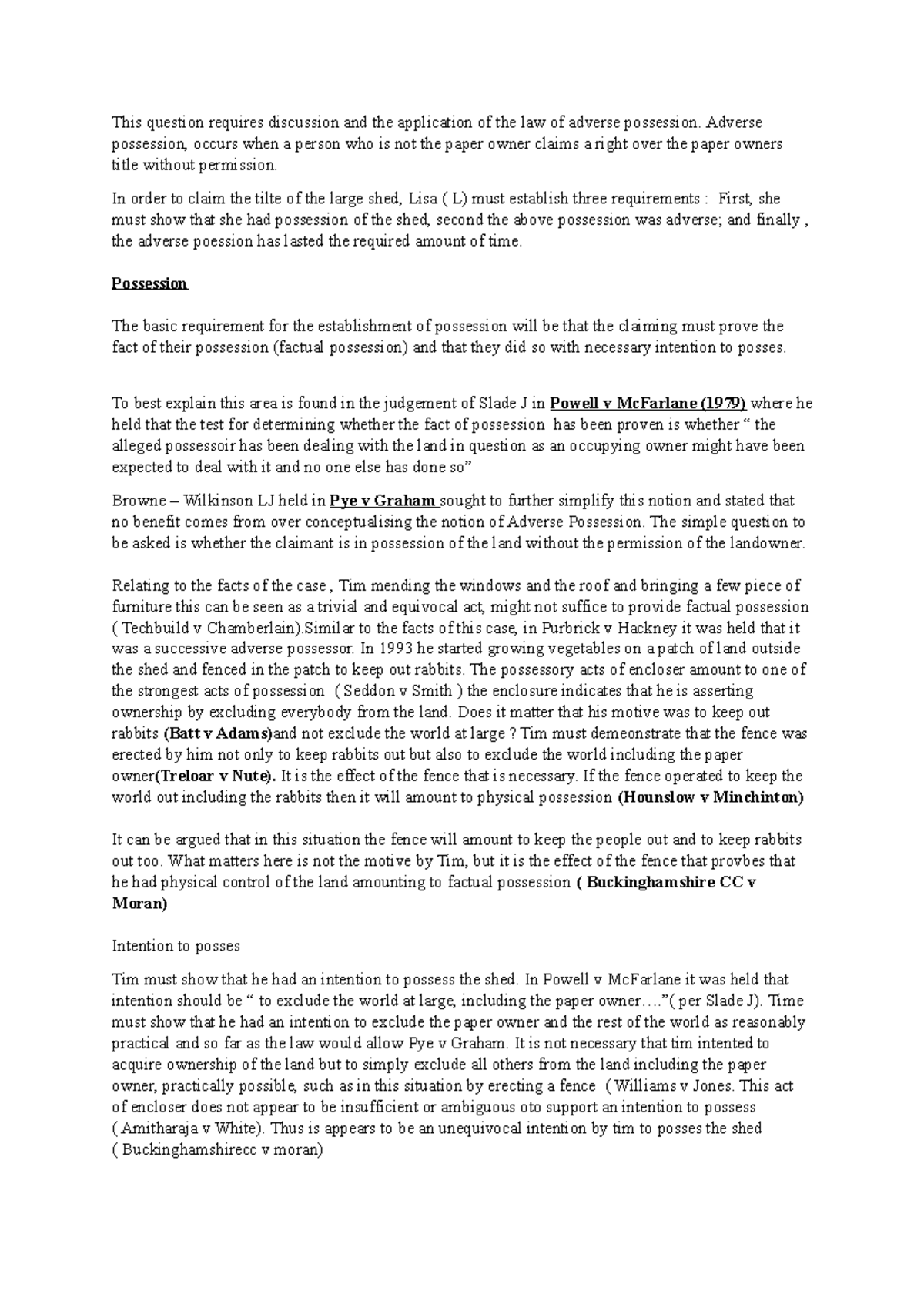 Discussion on the Application of Adverse Possession Law - Studocu