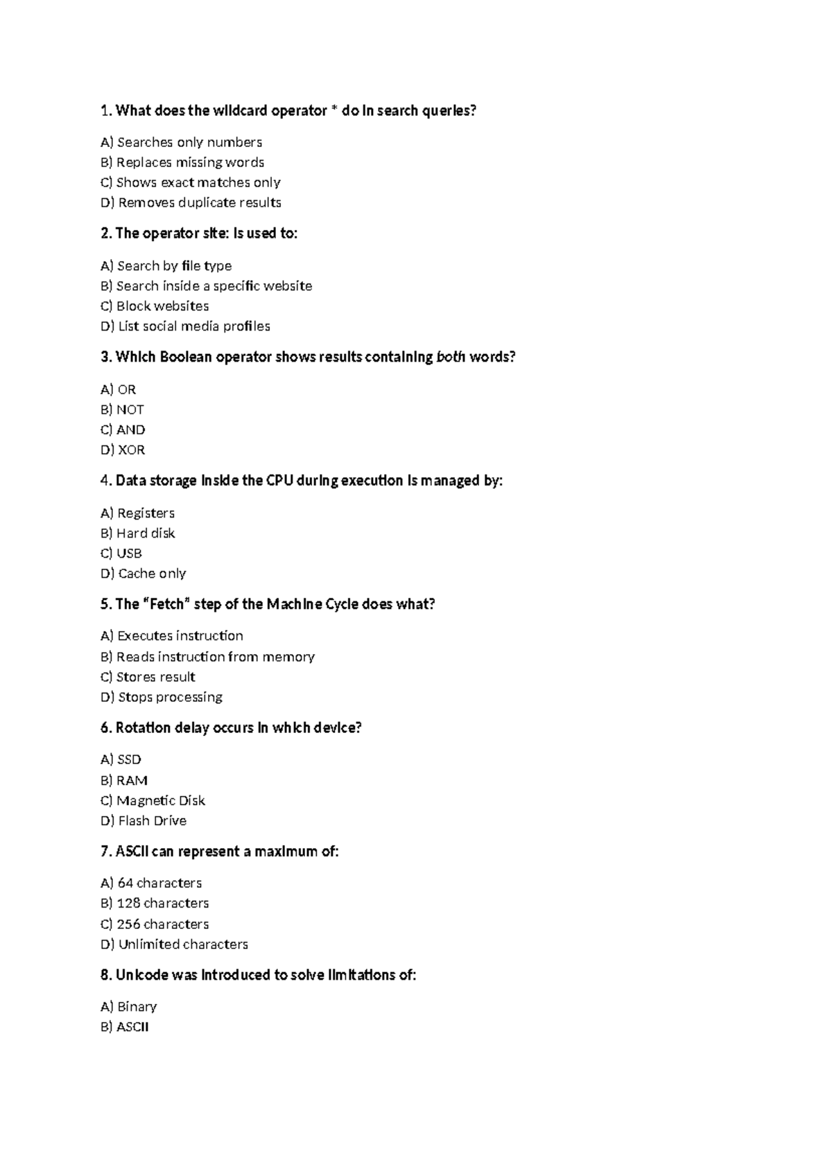 CS101 Sample Paper (Hard) MCQs on Computer Fundamentals - Studocu