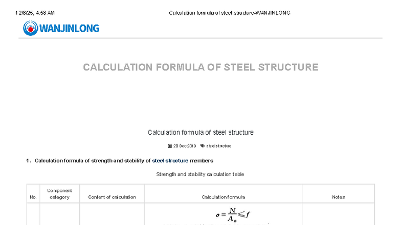 Calculation Formulas for Steel Structures - Course Code: 4:58 AM - Studocu