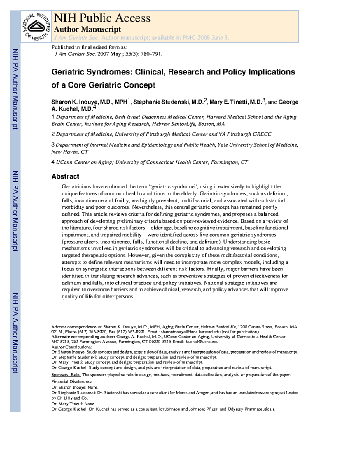 Geriatric Syndromes: Clinical Insights and Policy Implications ...