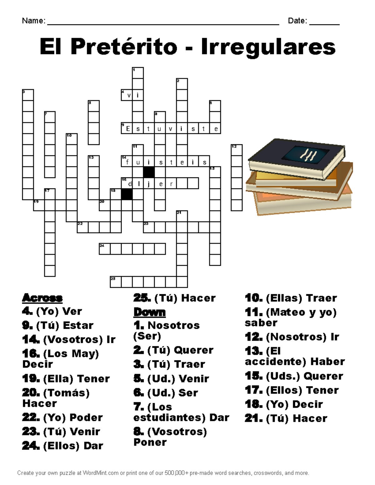ESP 101 - El Pretérito: Irregulares Crossword Puzzle Notes - Studocu