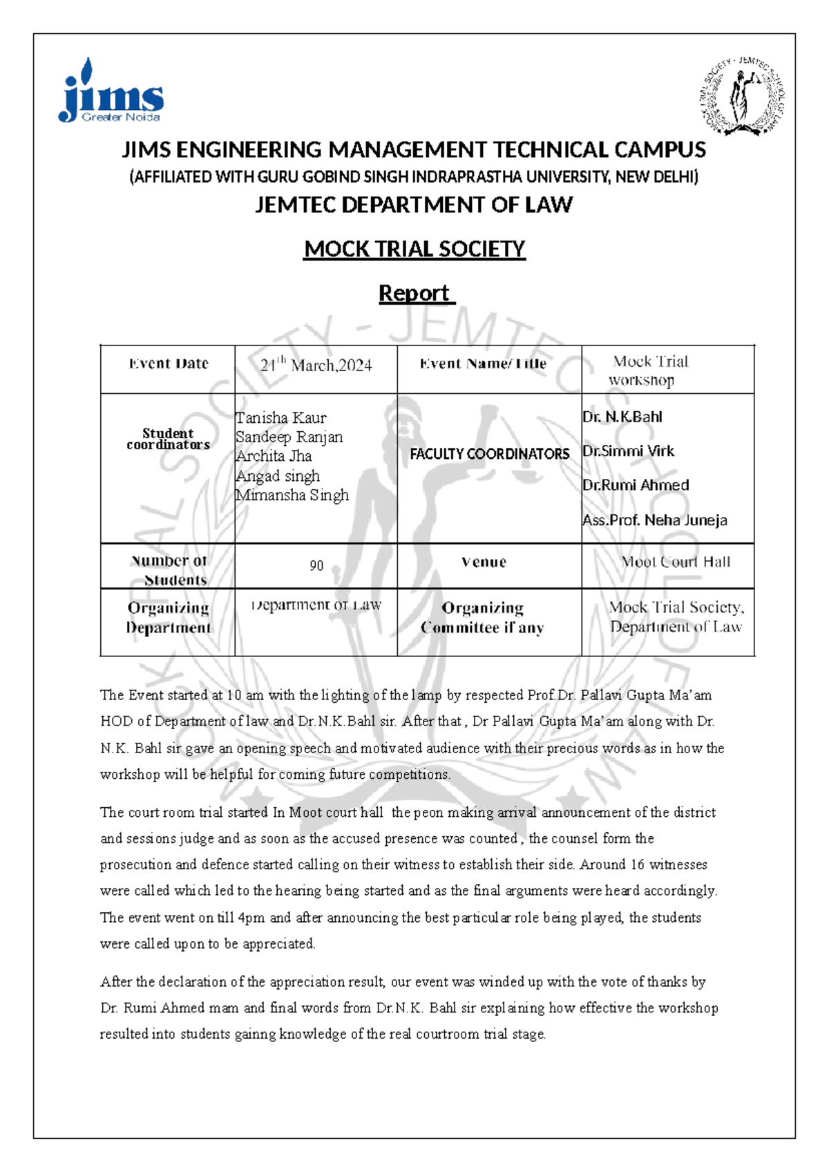MTS Mock Trial Society Report - JEMTEC Law Event Summary - Studocu