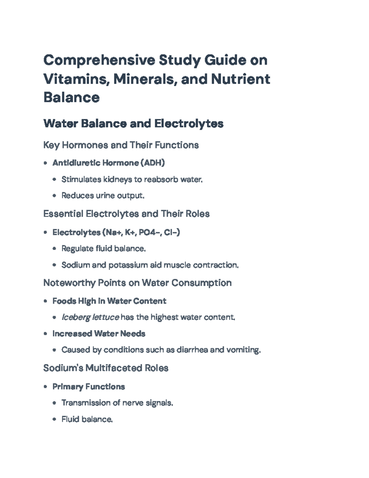 Comprehensive Study Guide: Vitamins, Minerals, and Nutrient Balance ...