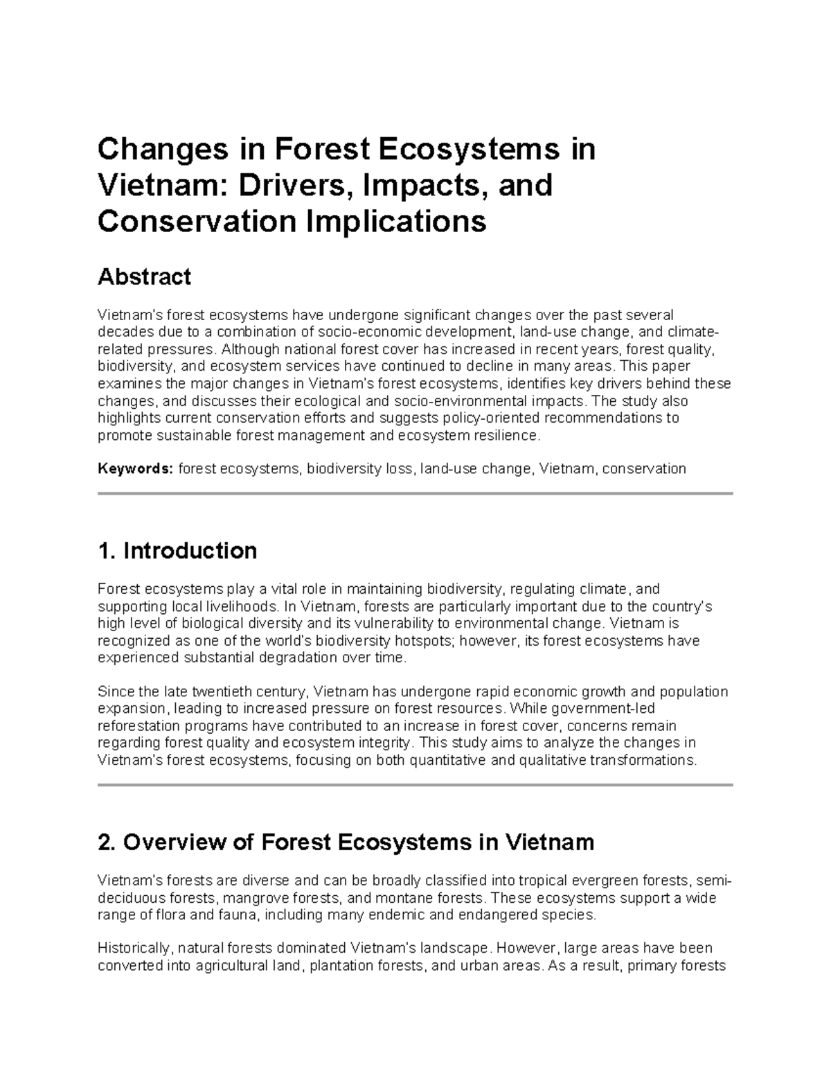 Changes in Forest Ecosystems in Vietnam: Drivers & Conservation Impacts ...