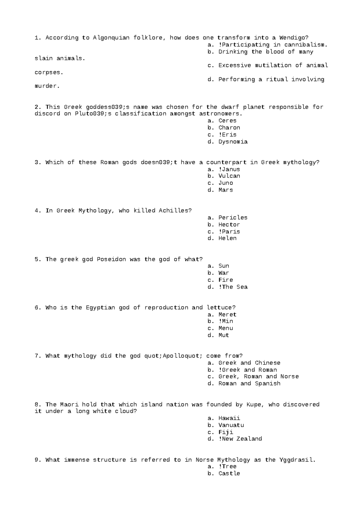 MU298 Quiz: Mythology and Folklore Questions and Answers - Studocu