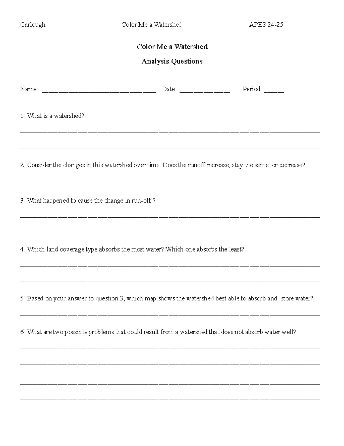 Color me a watershed Analysis Questions 2025 - Carlough Color Me a ...