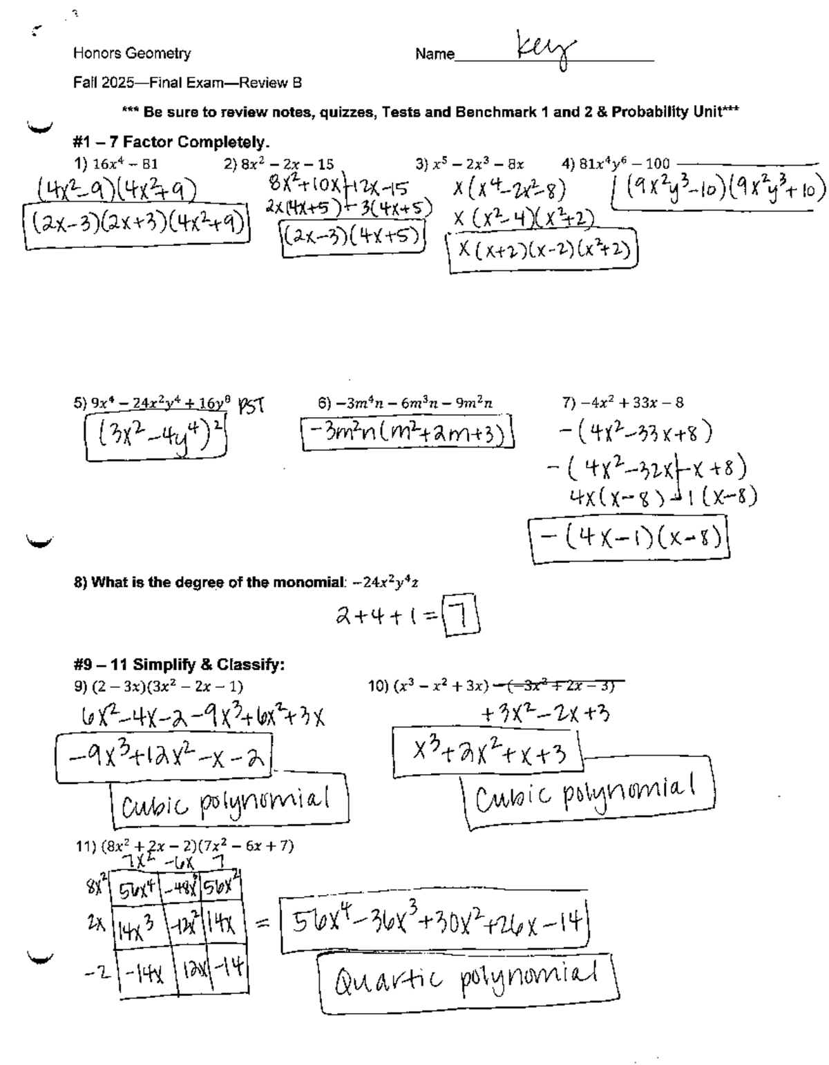 Fall 2025 - Honors Geometry Final Exam Review & Answers - Studocu