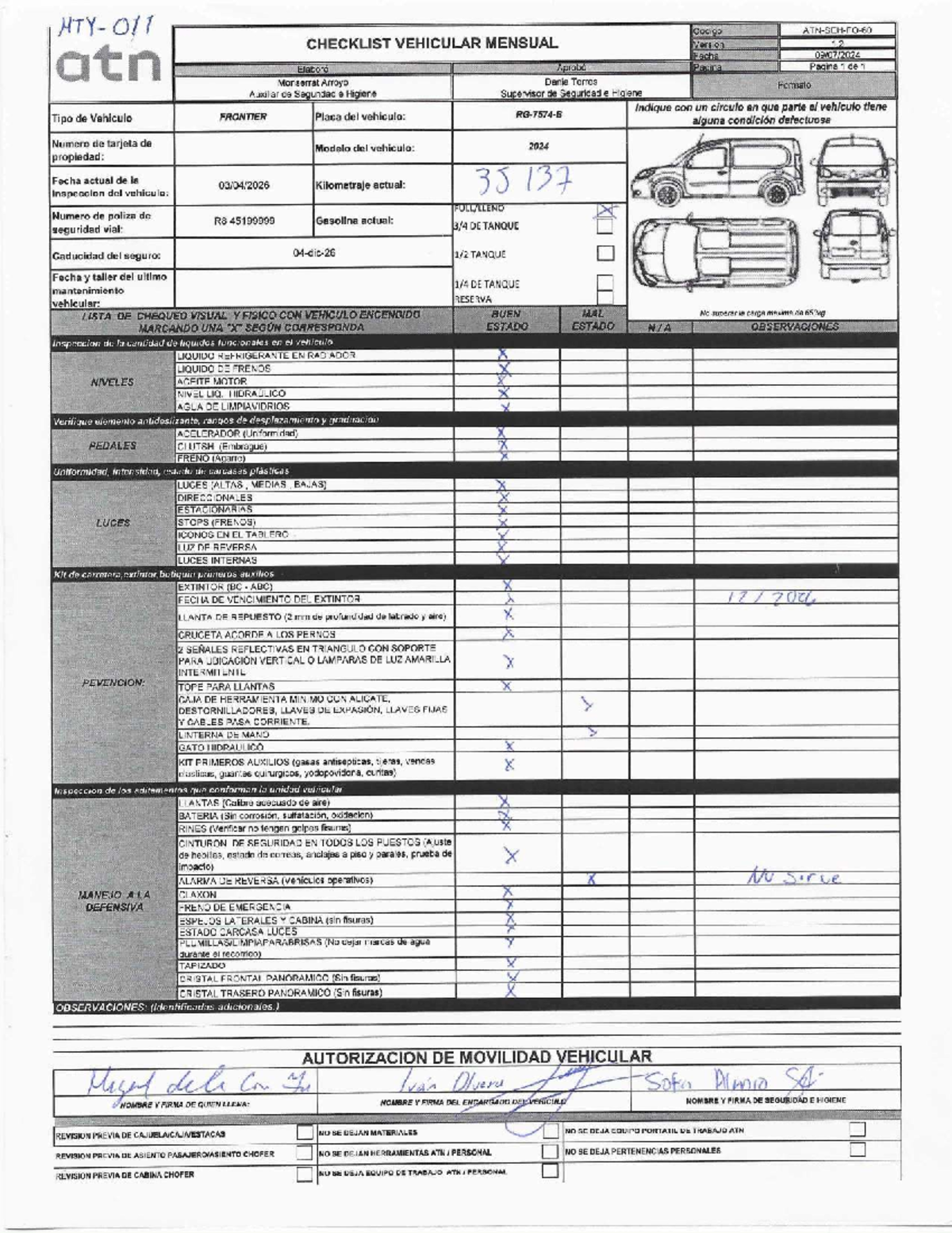 MTY.011 - Checklist Vehicular Mensual y Resumen de Ensayo - Studocu