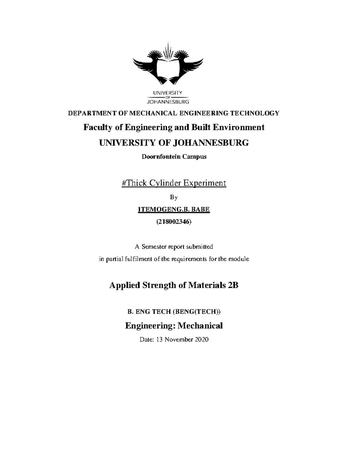 Compressor Experiment LAB Report - DEPARTMENT OF MECHANICAL AND ...