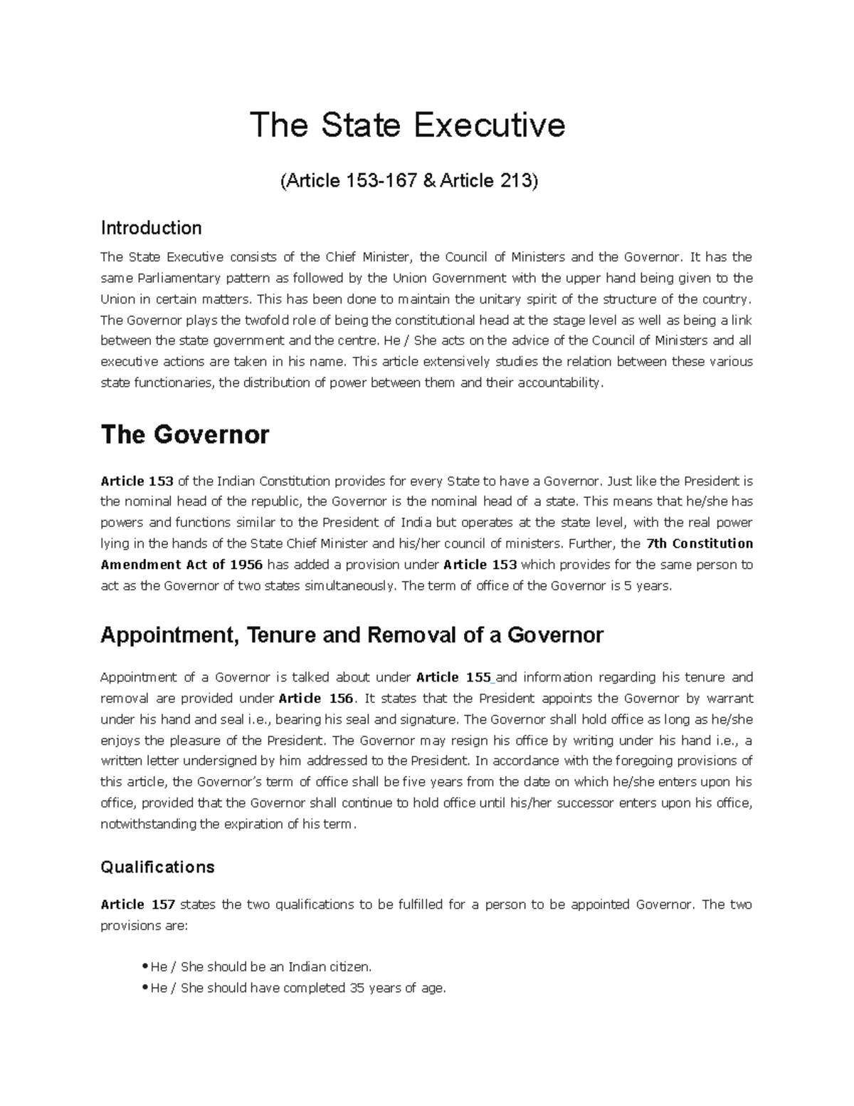 State Executive of India: Roles, Powers & Responsibilities (Articles ...