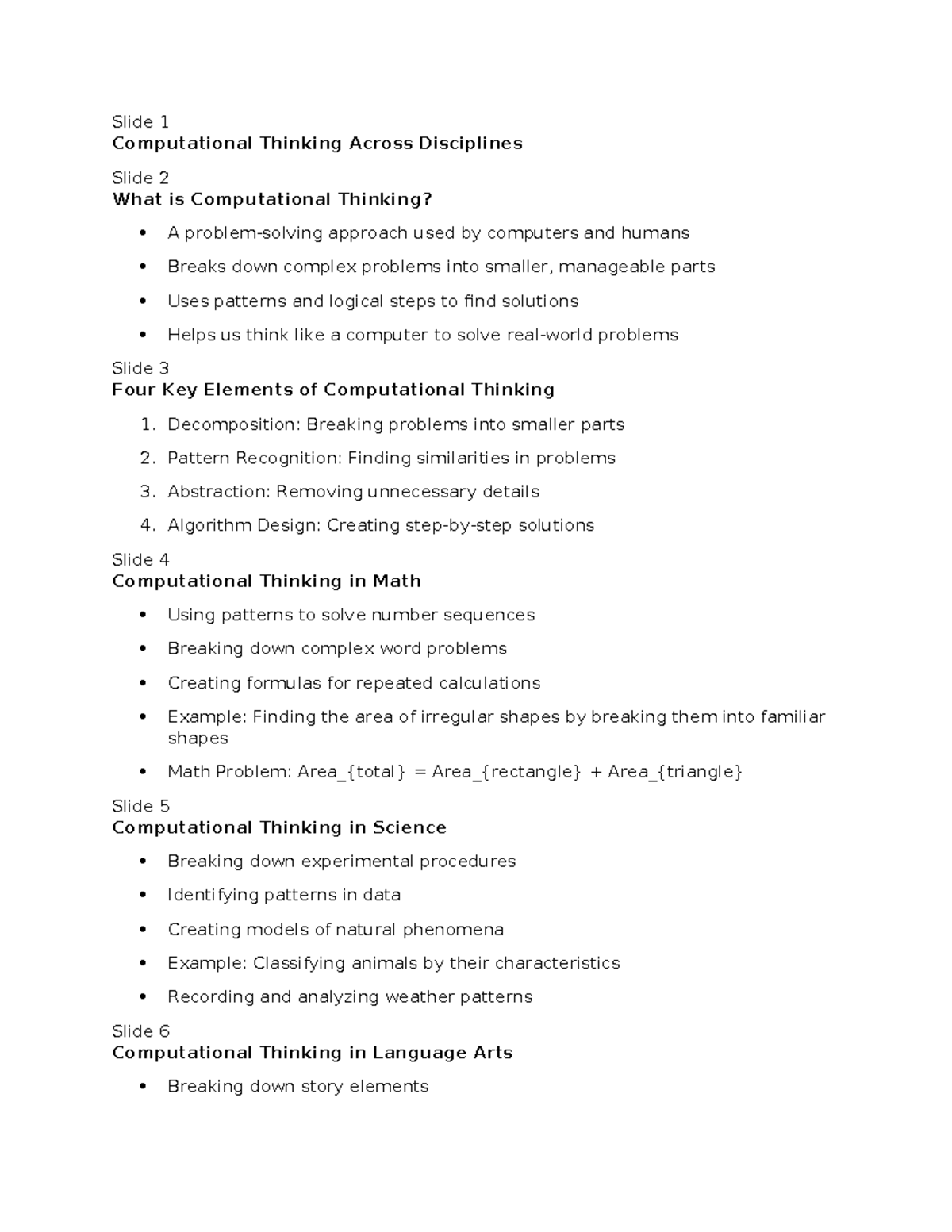 CT 101: Understanding Computational Thinking Across Disciplines - Studocu