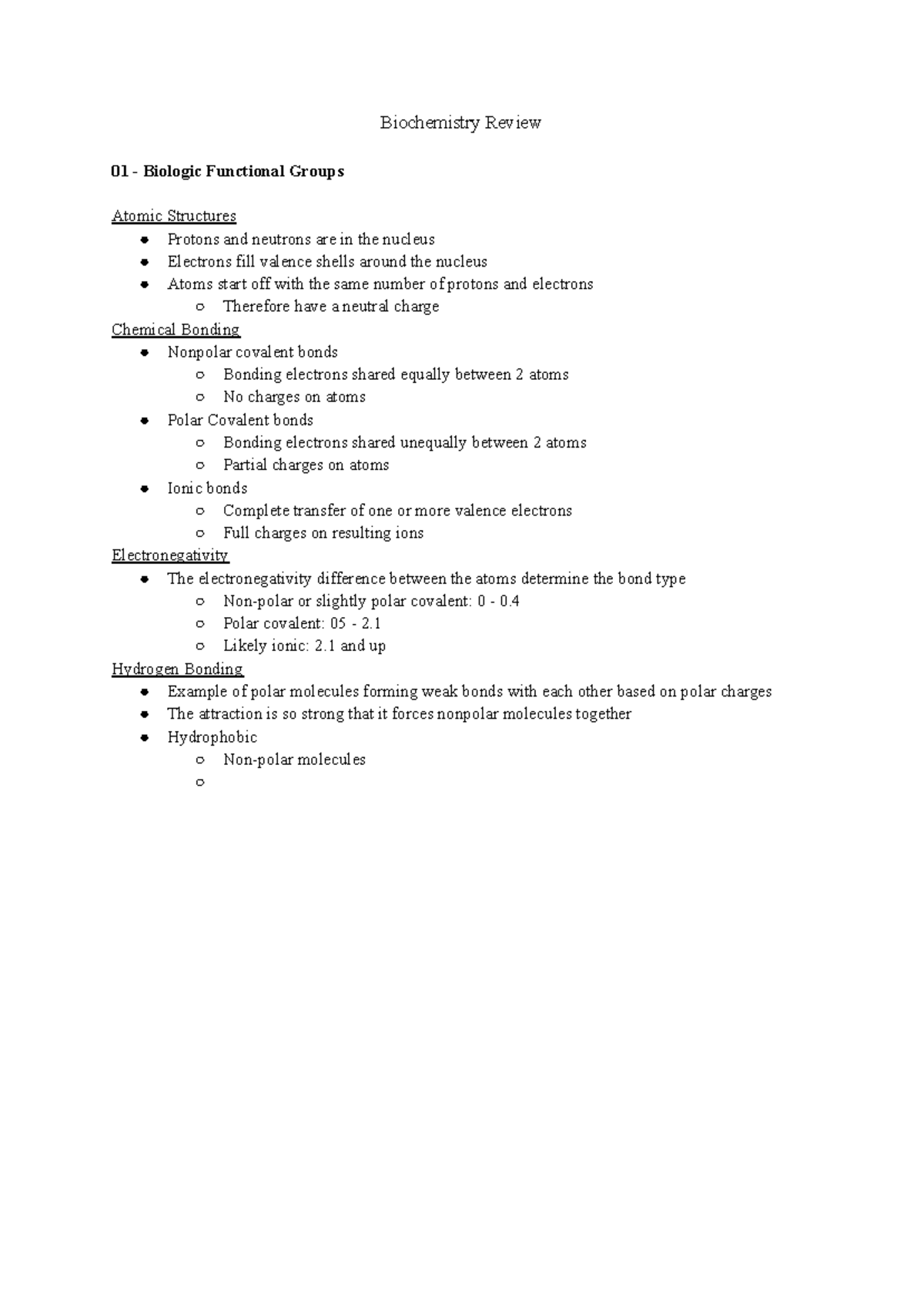 Biochemistry Review 01: Functional Groups & Atomic Structures - Studocu