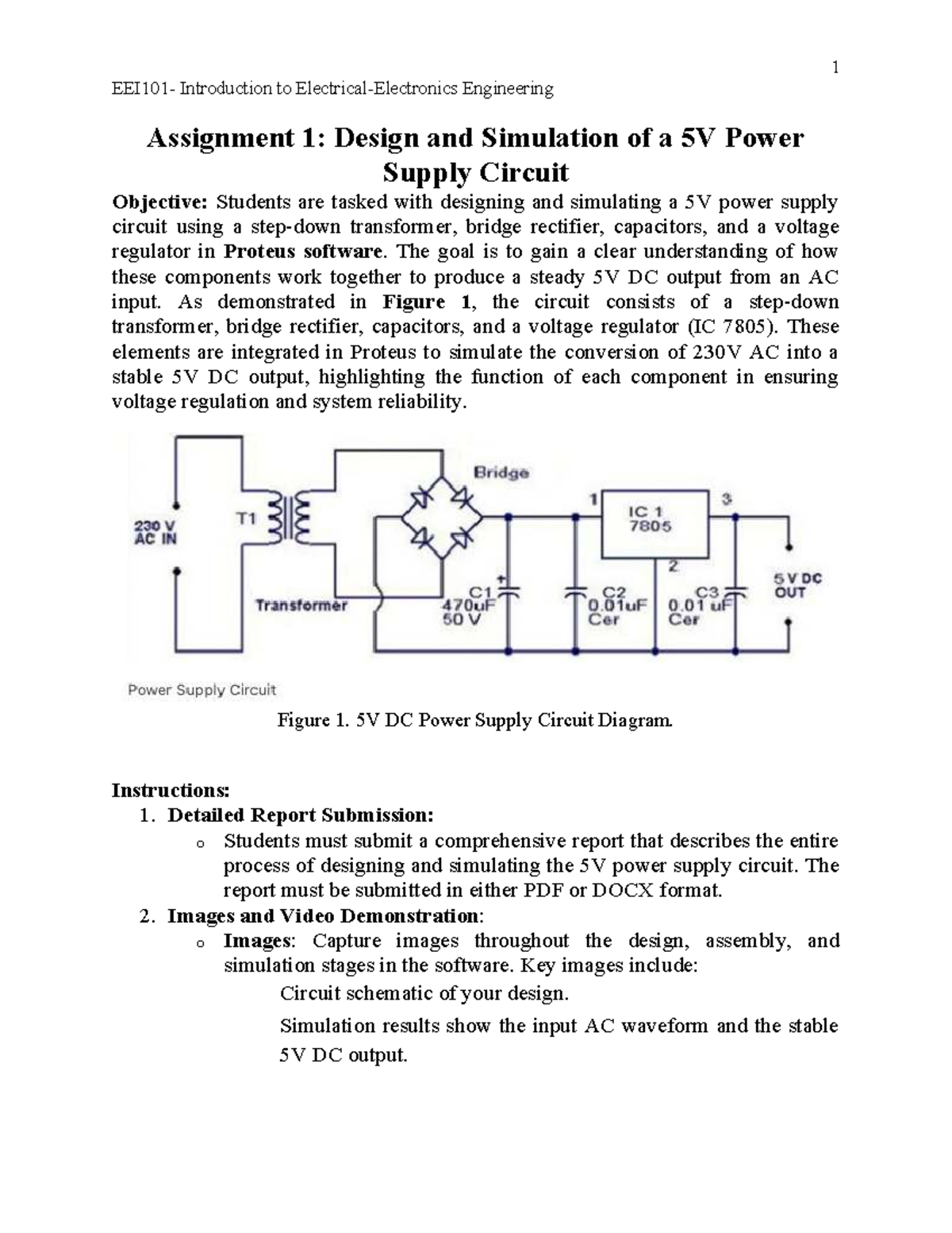ENGR 101 Assignment 1: Design & Simulation of 5V Power Supply - Studocu