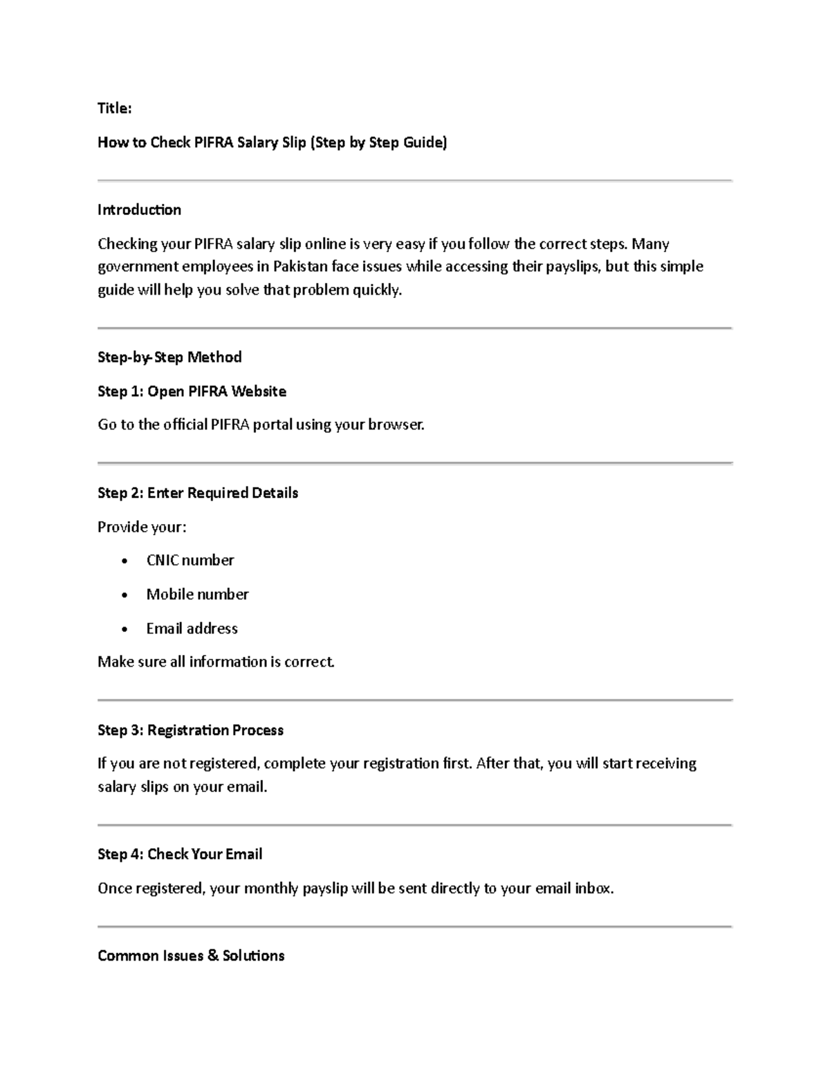 PIFRA Salary Slip Access Guide: Step-by-Step Instructions - Studocu