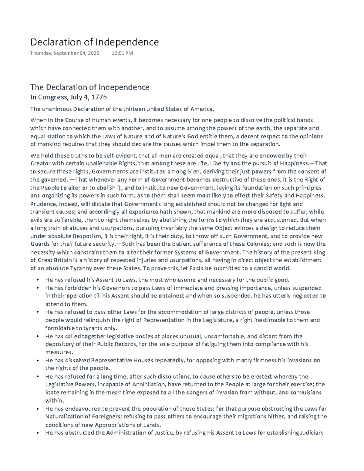 Declaration of Independence: The Right to Alter Gov. Systems - Studocu