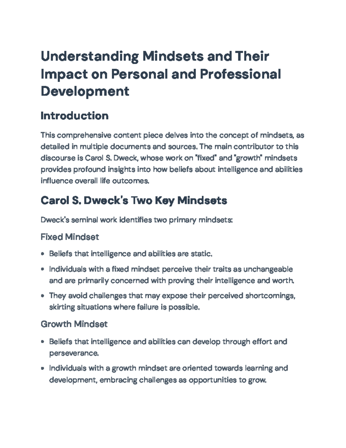 Understanding Mindsets: Personal & Professional Growth Insights - Studocu