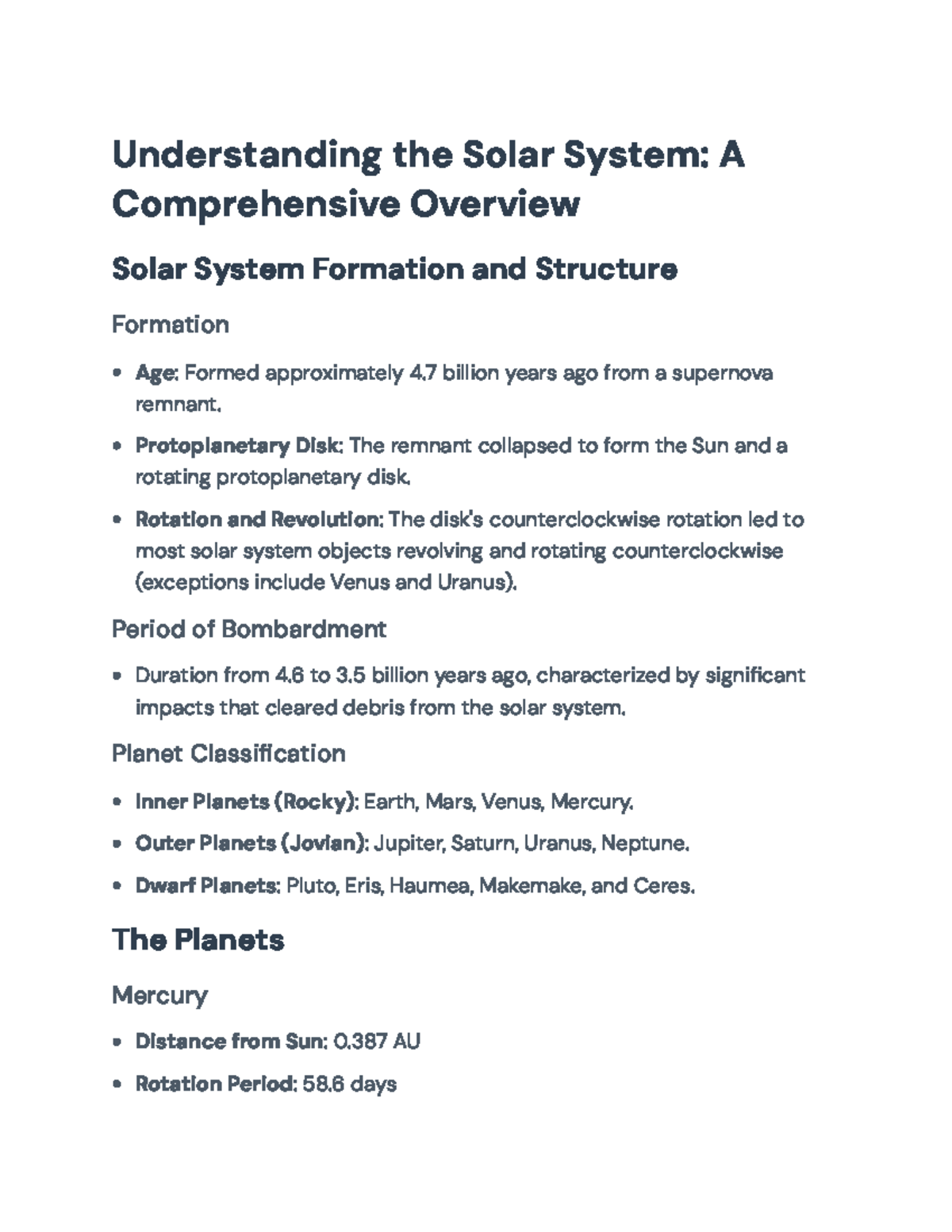 Understanding the Solar System: Formation, Planets, and Dynamics ...
