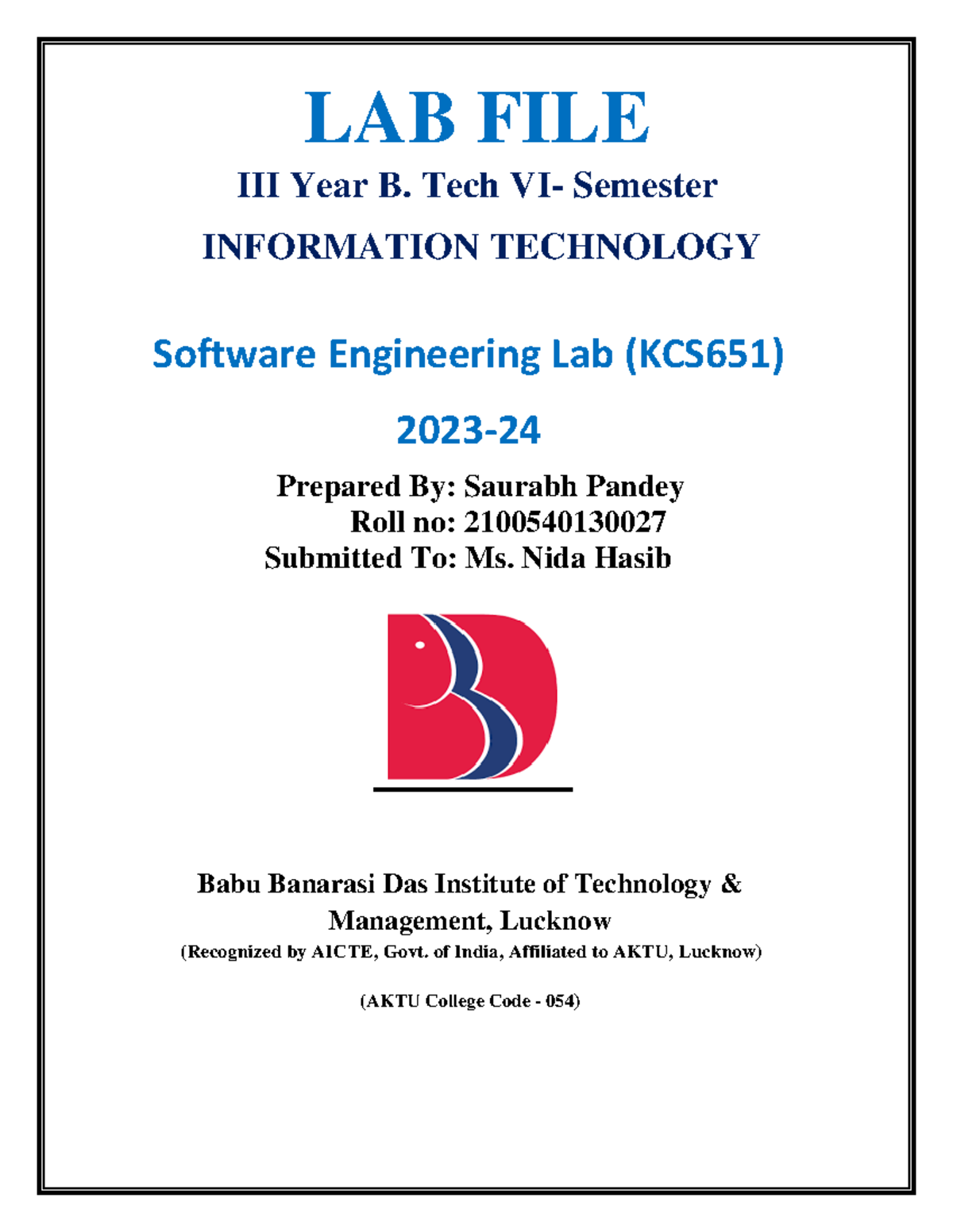 Software Engineering Lab Manual for KCS-651 by Saurabh Pandey - Studocu