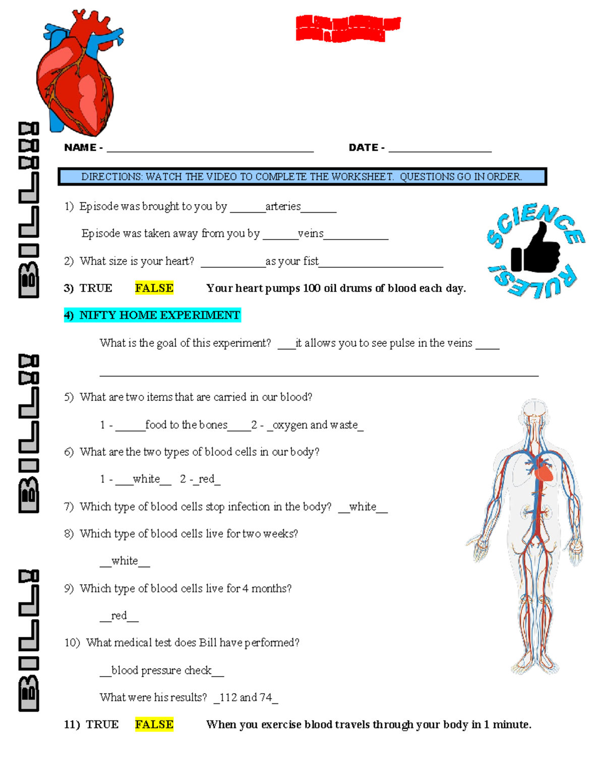 Bill Nye - Blood and Circulation Worksheet (Science 101) - Studocu