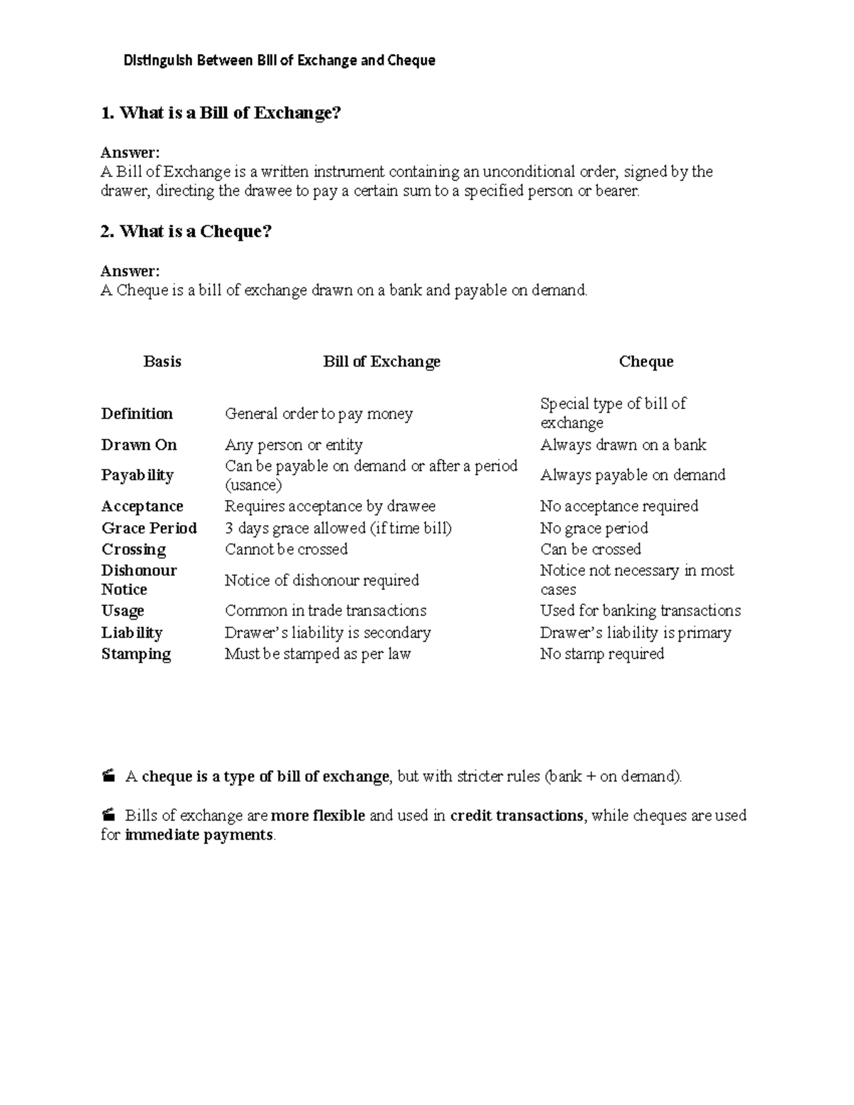 Distinguishing Between Bill of Exchange and Cheque: Key Differences ...