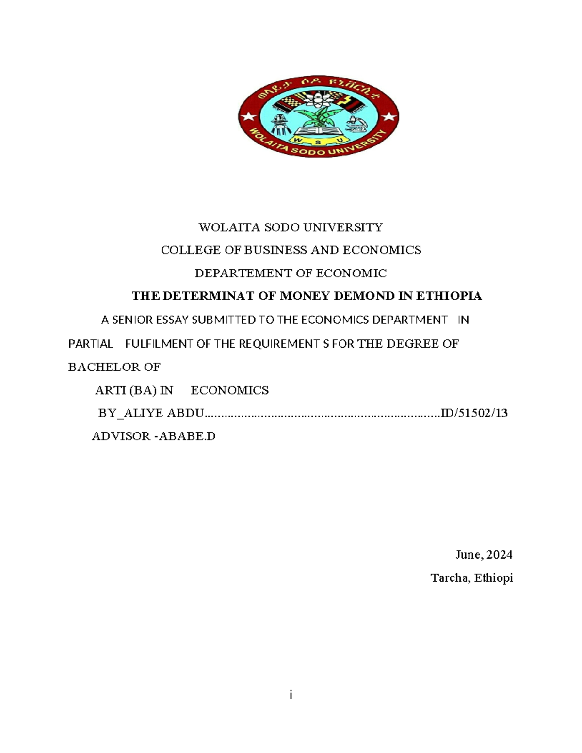Aliy proposal edited 200 comment - WOLAITA SODO UNIVERSITY COLLEGE OF ...