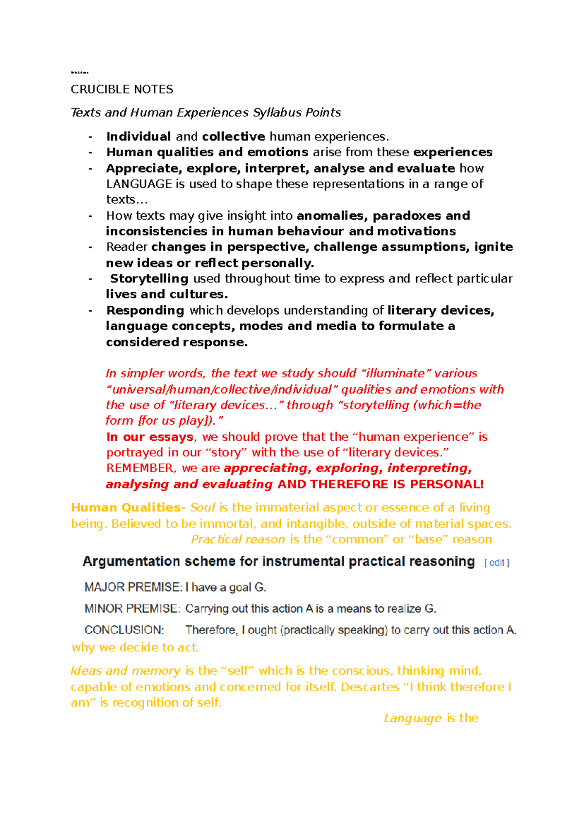 CRUCIBLE NOTES: Exploring Human Experiences and Emotions - Studocu