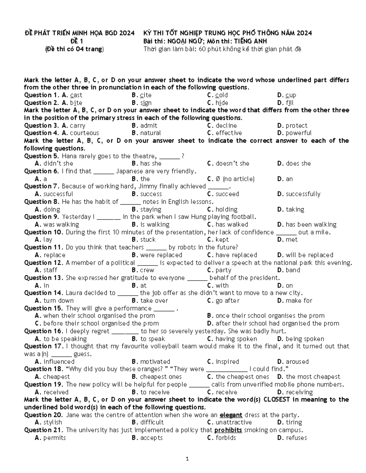 2DE TN THPT AV 2024 - Editing - ĐỀ PHÁT TRIỂN MINH HỌA BGD 2024 ĐỀ 1 ...