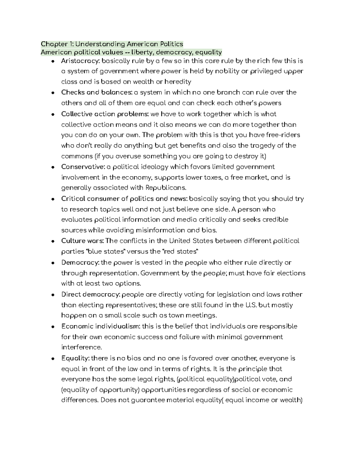 Gov 310L Exam 1 Review: Key Concepts in American Politics - Studocu