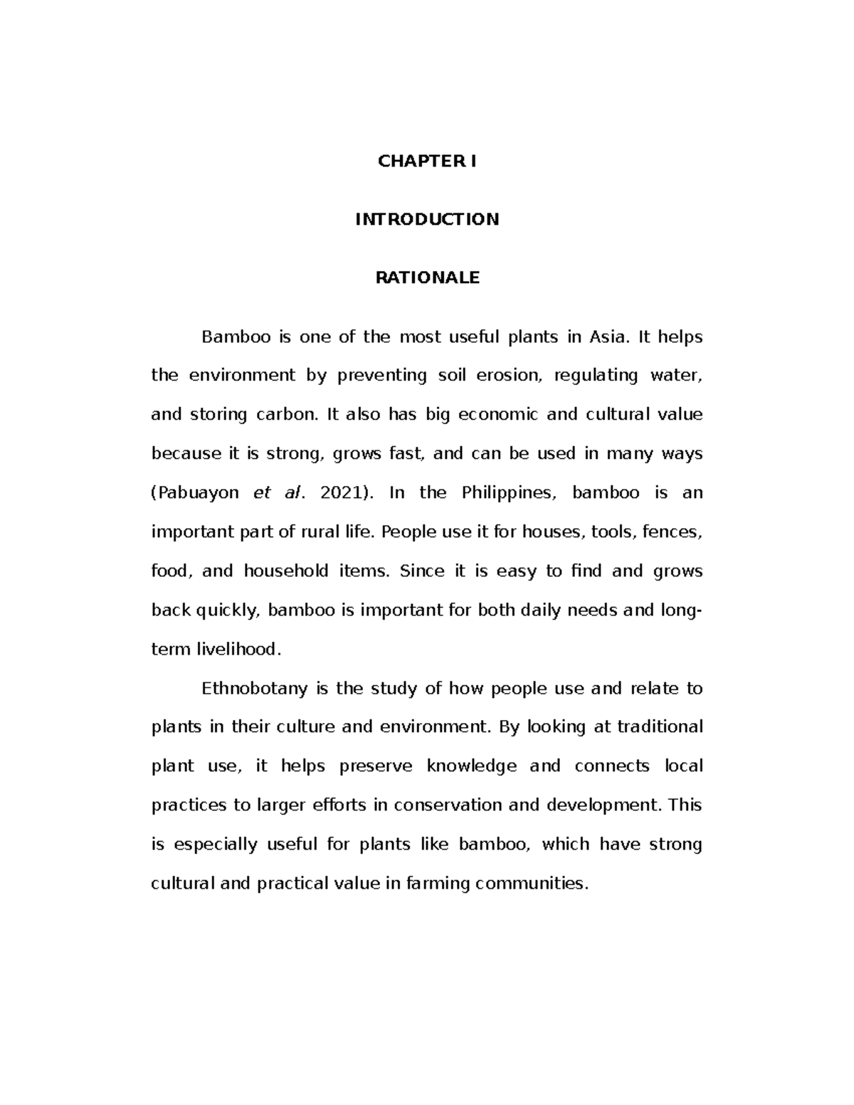 CHAPTER 1: TRADITIONAL USES OF BAMBOO IN KAPATAGAN, Digos City - Studocu