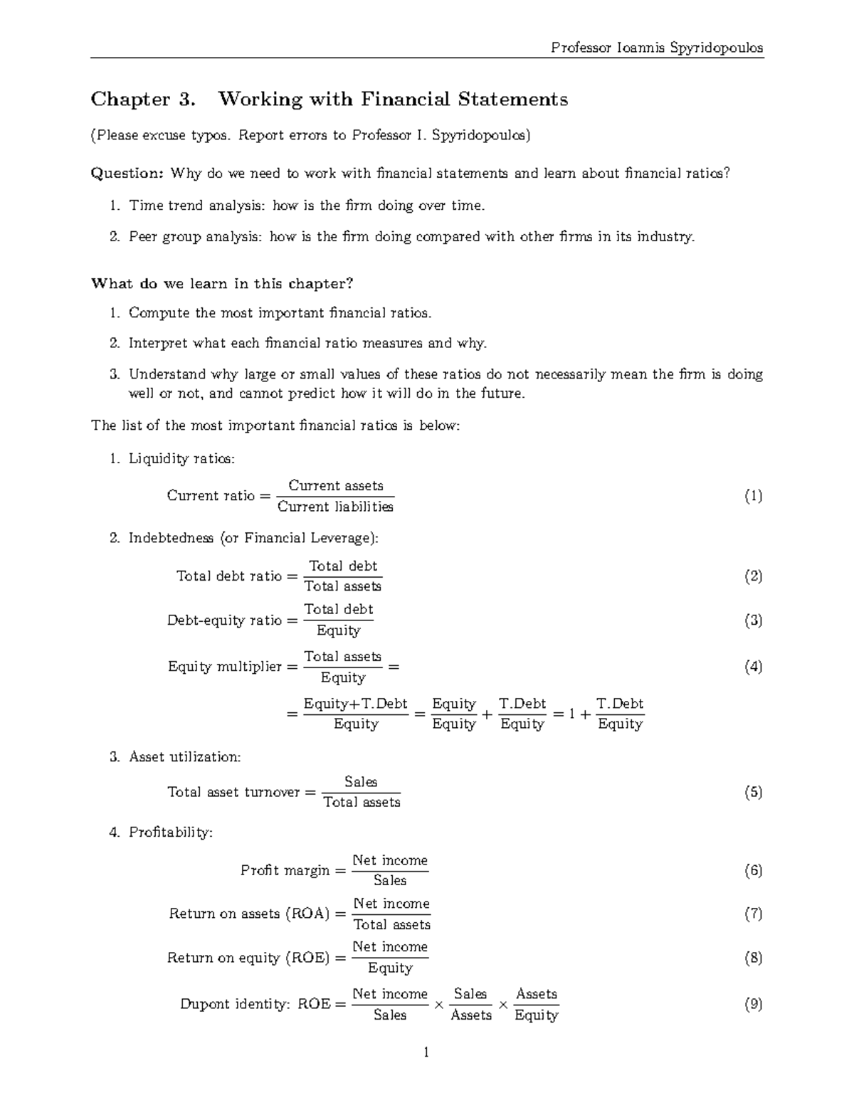 Financial Ratios Analysis: CH 3 - Working with Financial Statements ...