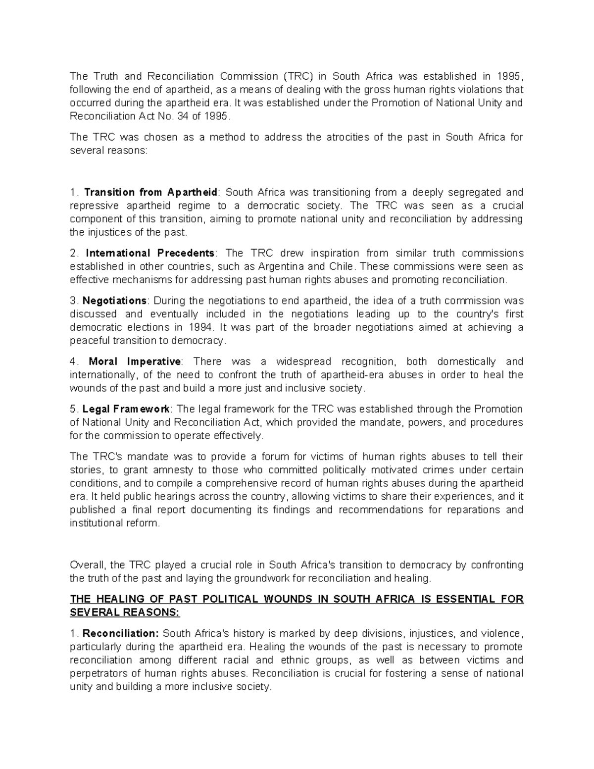 TRC Assignment: Understanding South Africa's Path to Reconciliation ...