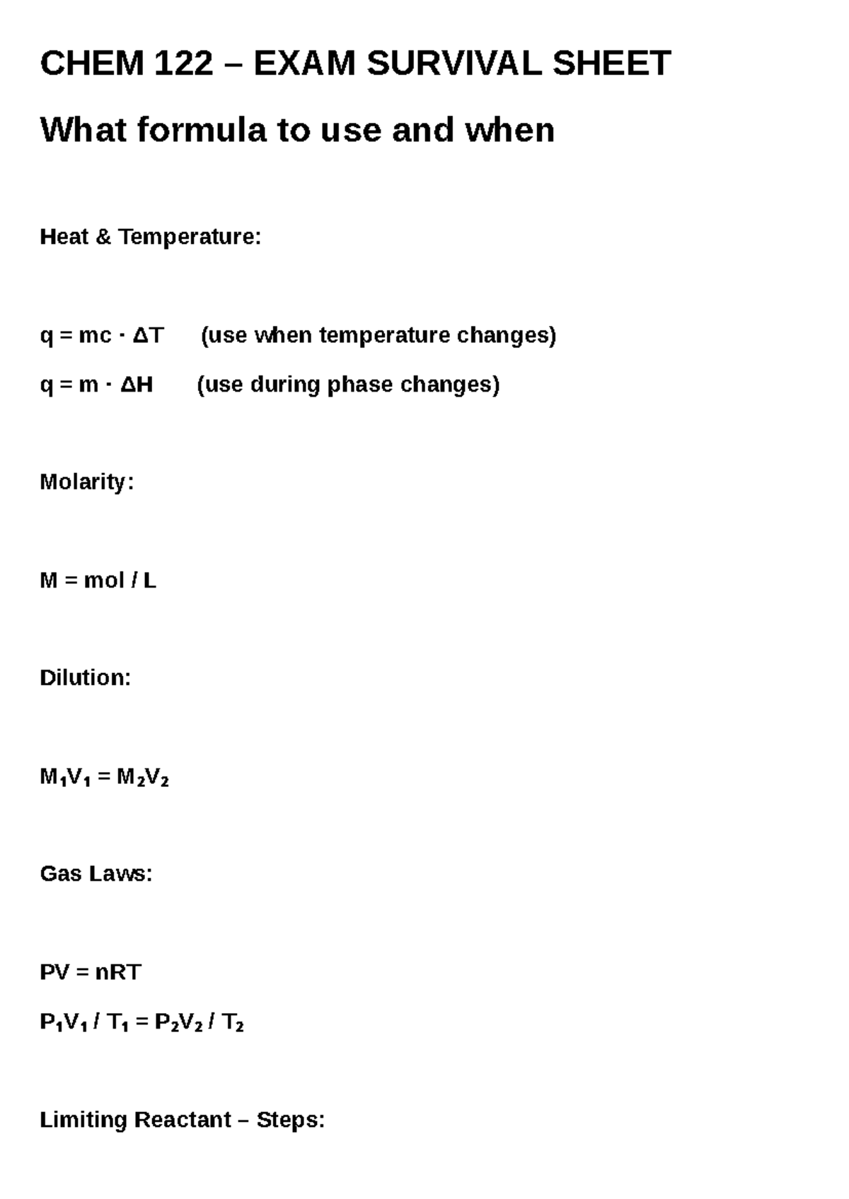 Chem 122 Exam Formula Map – Never Guess Which Equation to Use - CHEM ...