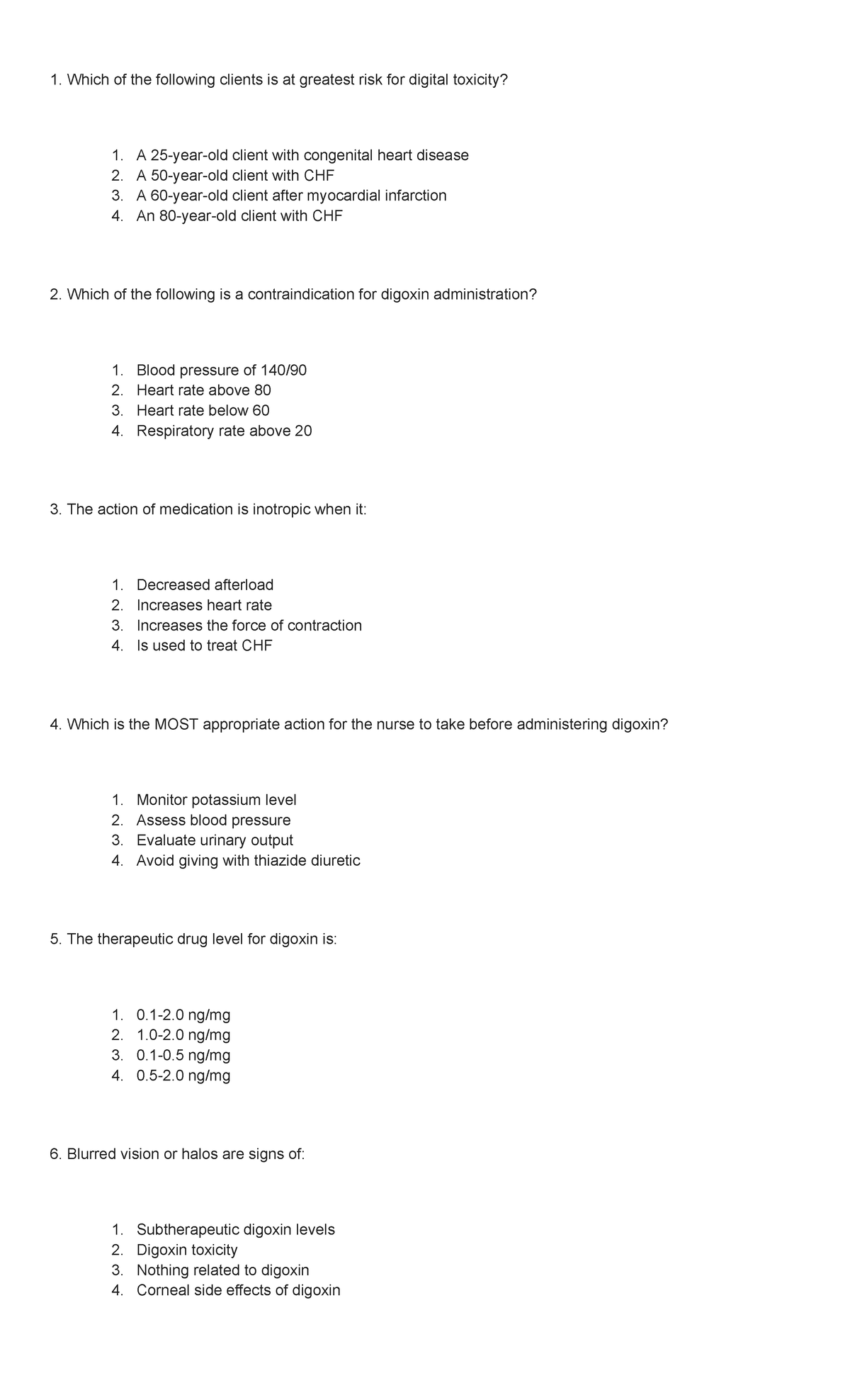Cardiac Medications Sample Exam (NUR 101) - Studocu