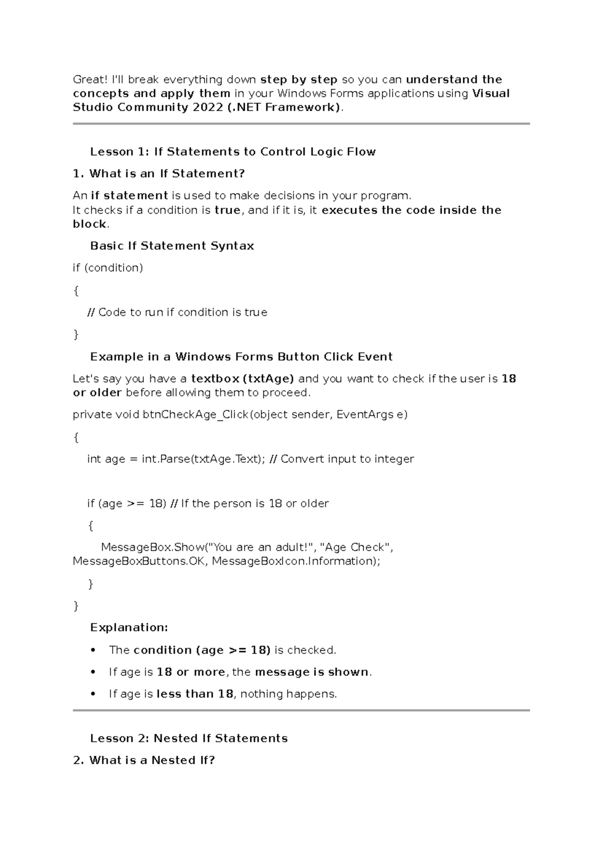 Week 3: If & Nested If Statements Coding Notes - Studocu