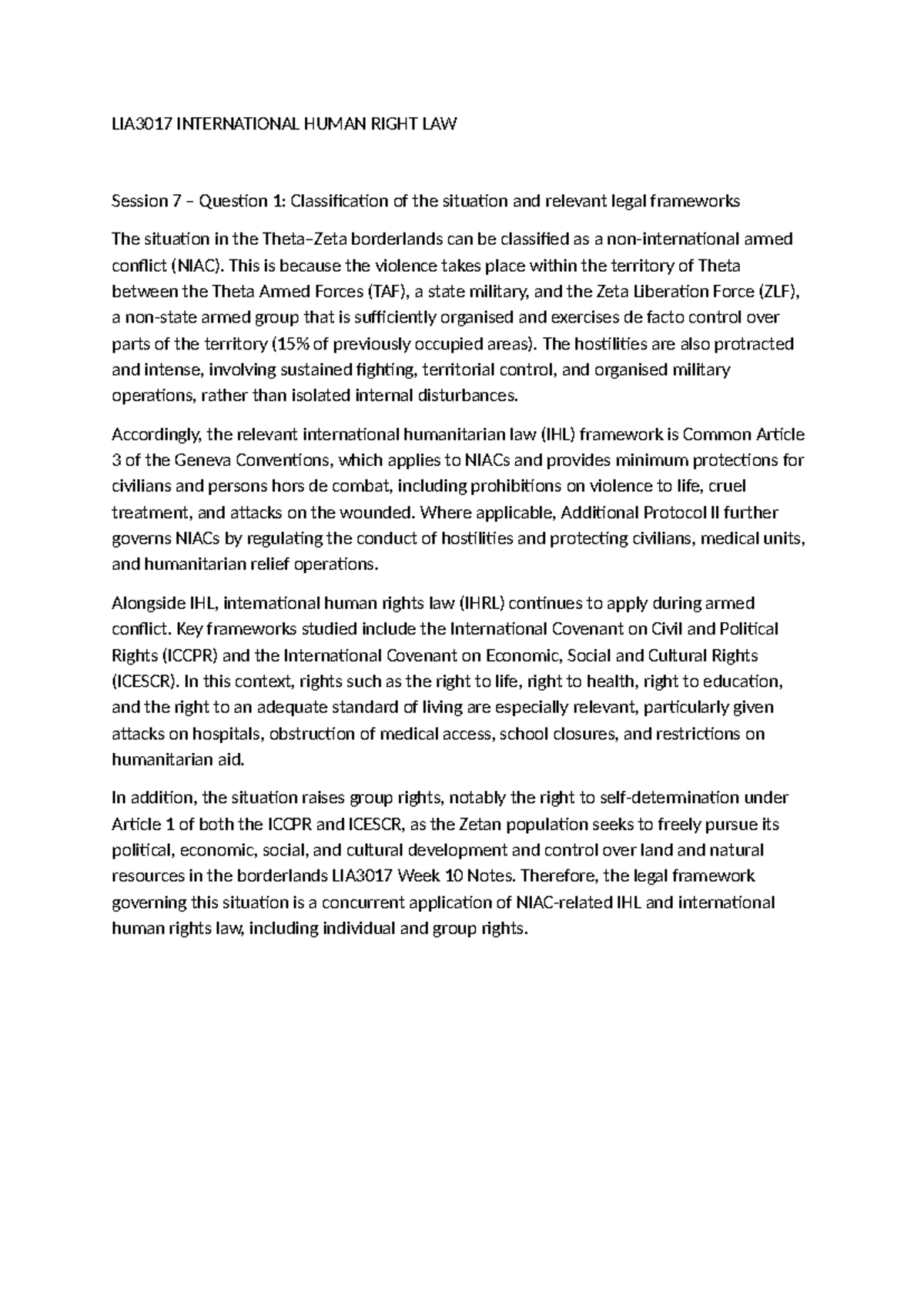 LIA3017 International Human Rights Law TUTO Session 7 Analysis of NIAC ...