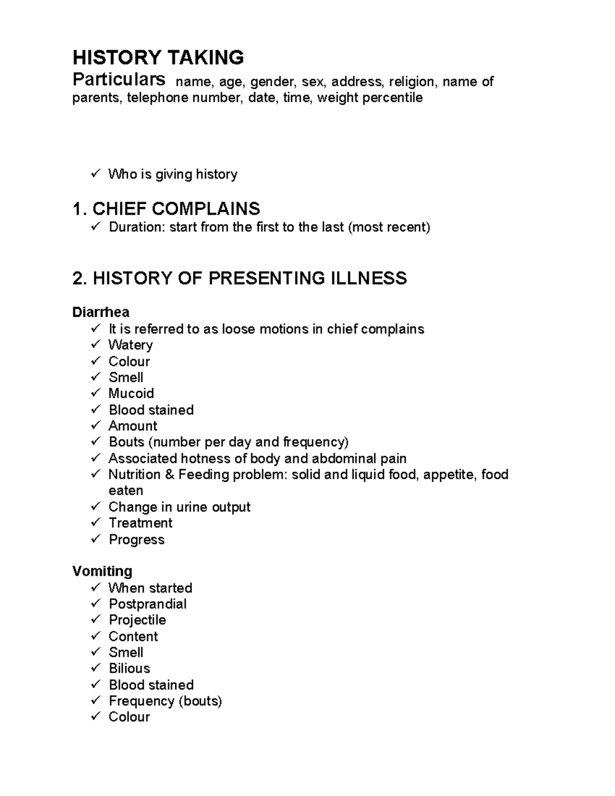 Paeds Clinical Methods: History Taking and Physical Examination - Studocu