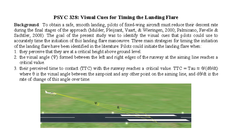 PSYC 328: Wk9 Landing Flare Lab Exercises on Visual Cues - Studocu