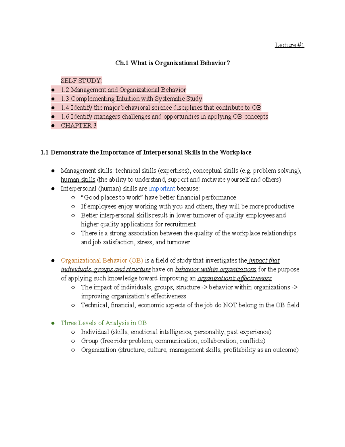 Organizational Behavior Lecture #1: Key Concepts and Interpersonal ...