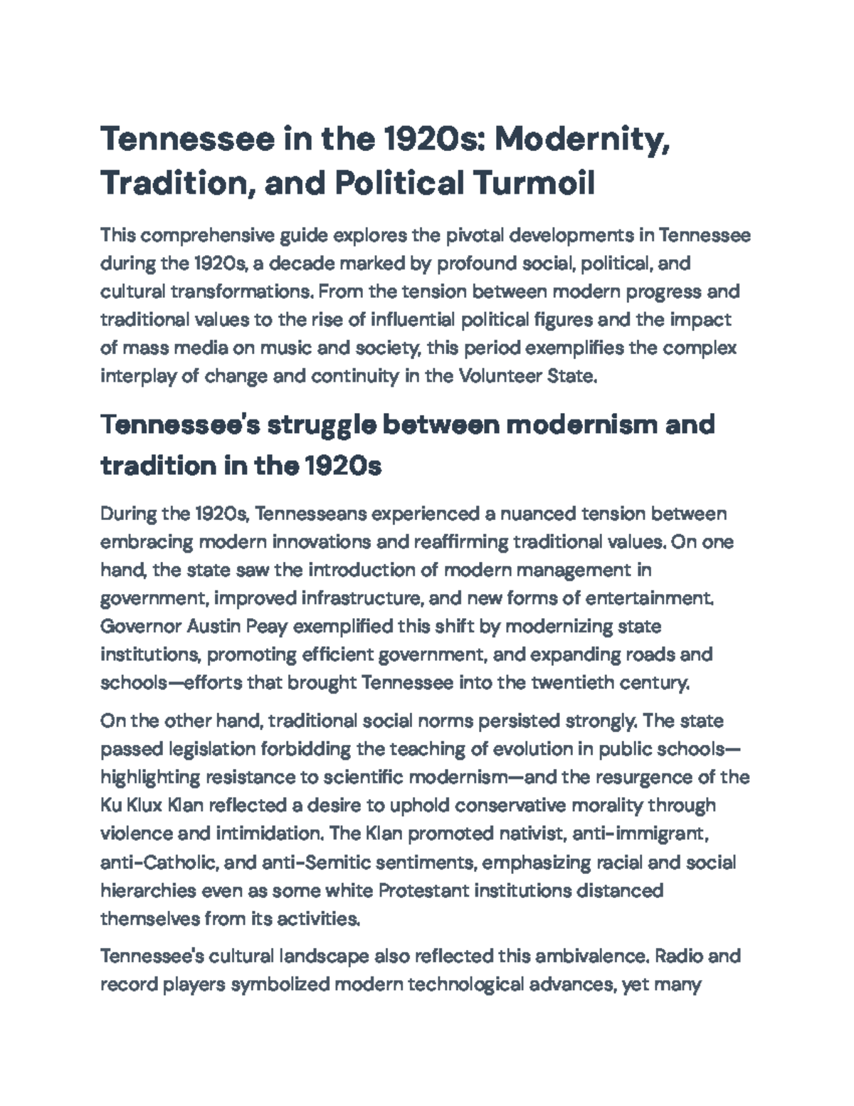 Tennessee in the 1920s: Social Change, Politics, and Cultural Conflict ...