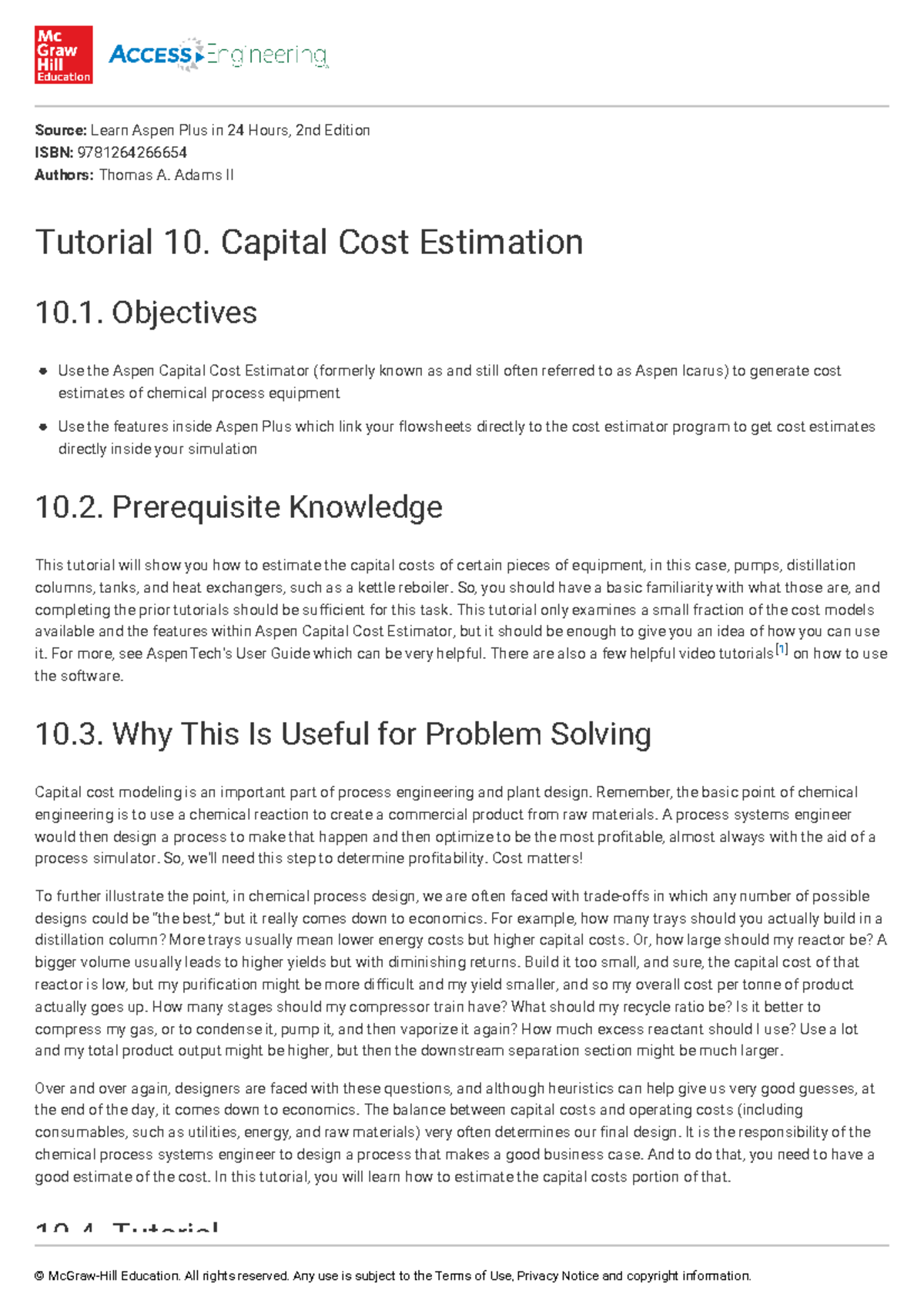 **T10 Capital Cost Estimation Tutorial: Using Aspen Capital Cost ...