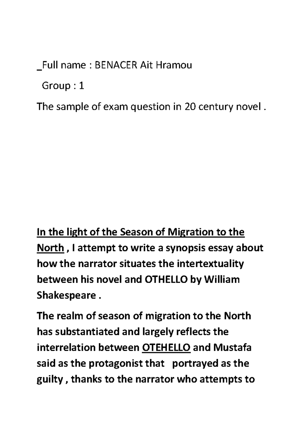 Intertextuality in Literature: Othello and Season of Migration to the ...