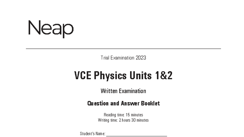 VCE Physics Units 1 & 2 Trial Examination 2023 Question & Answer ...