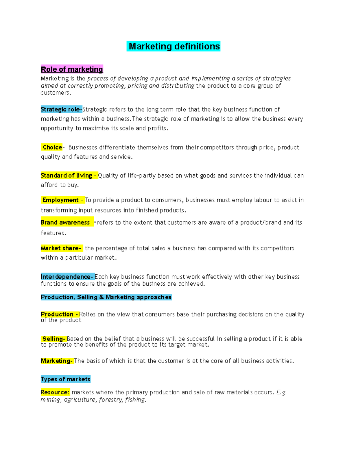 Marketing Definitions: Key Concepts and Strategies in Business - Studocu